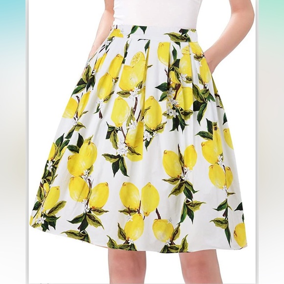 Skirts | Vintage Style Lemon Print Aline Skirt | Poshmark